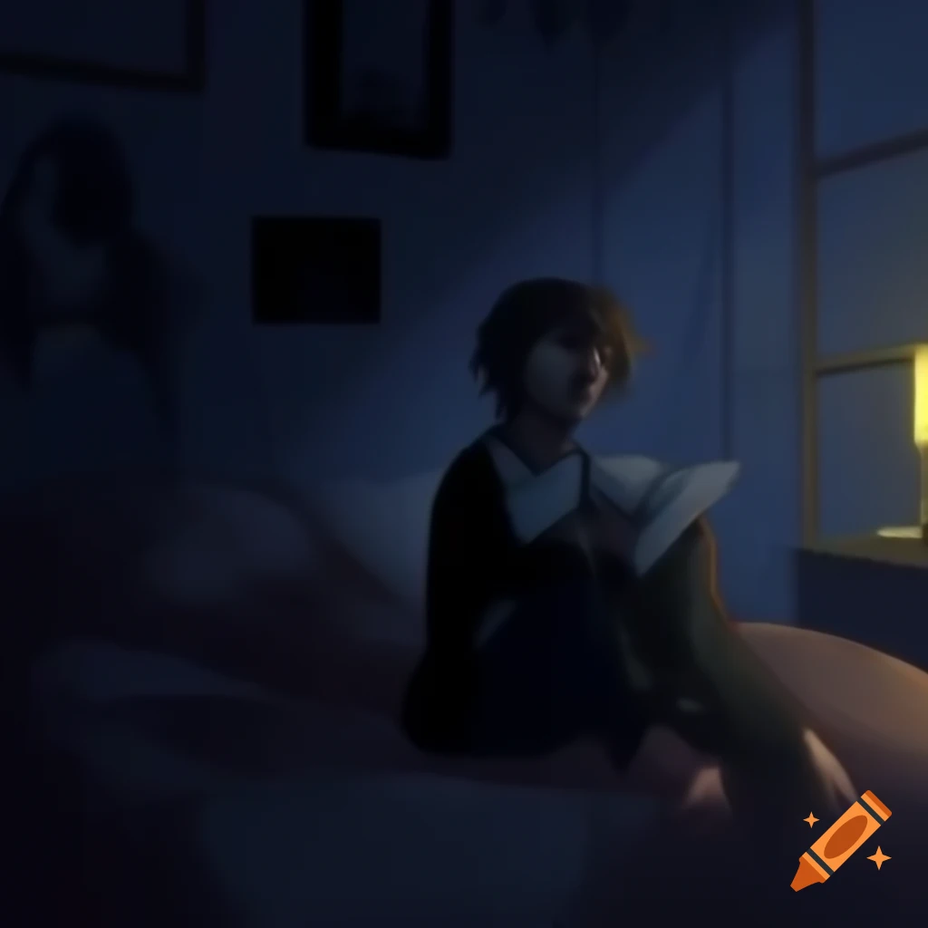 Character in dimly lit room looking at clock reading 12:01 AM, cartoon ...