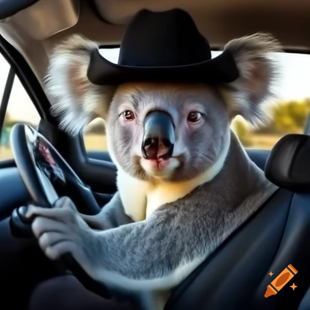 Koala bear in cowboy hat driving a Chevy pickup truck on Craiyon