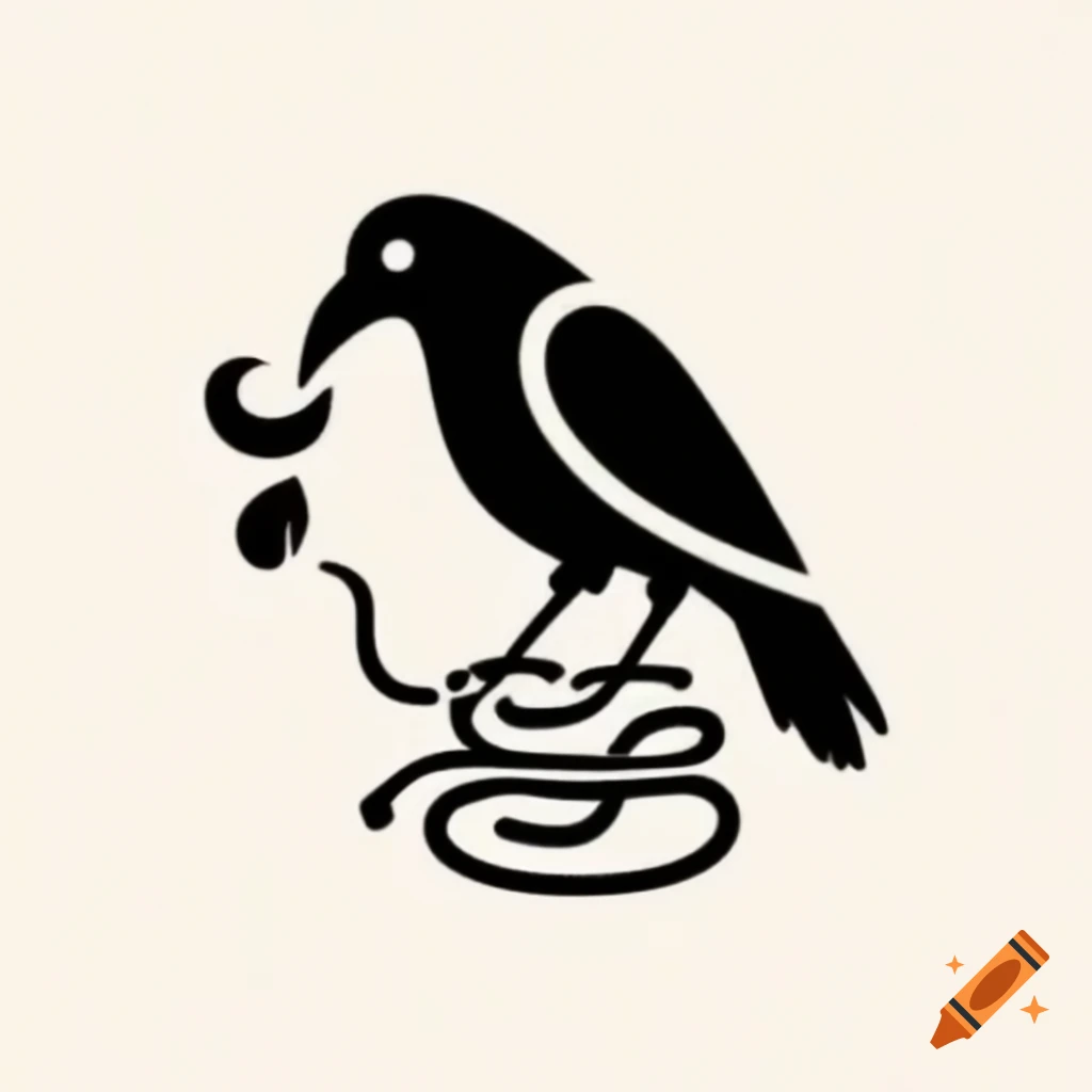 Black and white logo of one-eyed raven eating snake on Craiyon