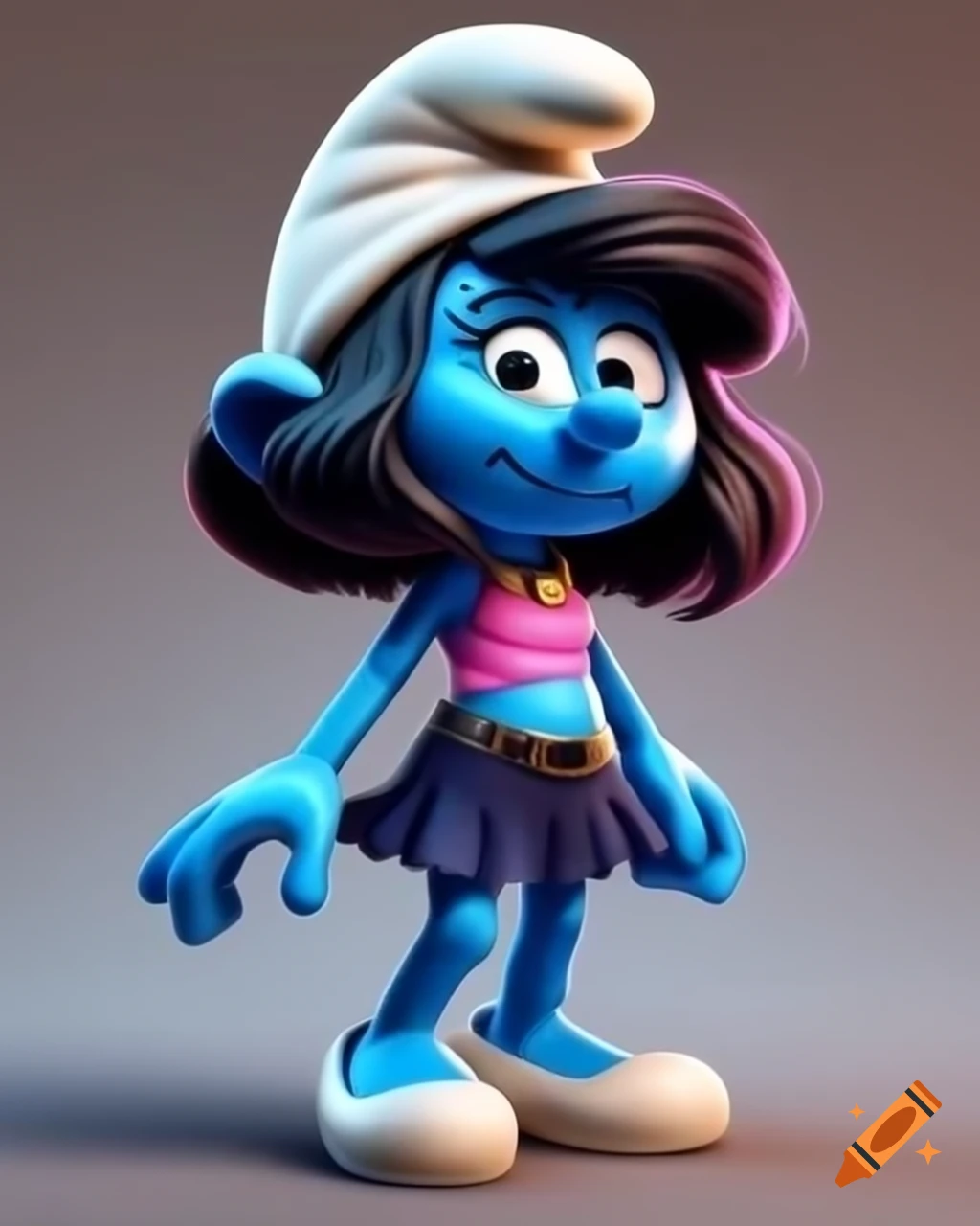 Female Smurf character in fashionable attire striking a smug pose on ...