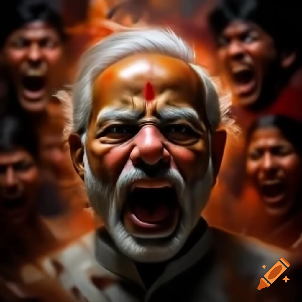 Hyper-realistic portrait of Narendra Modi expressing intense anger on ...