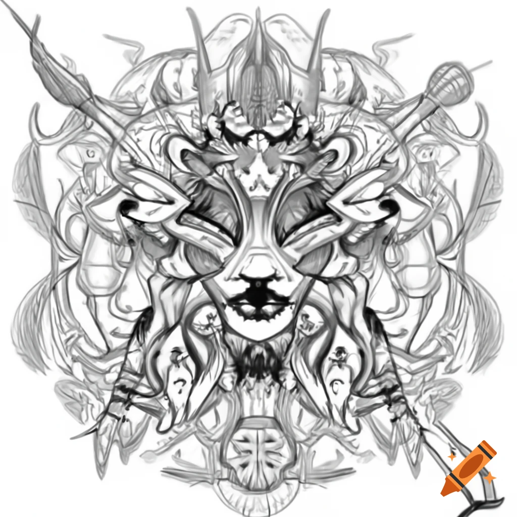 Portrait of strong spirit animal with flowing weapon surrounded by ...