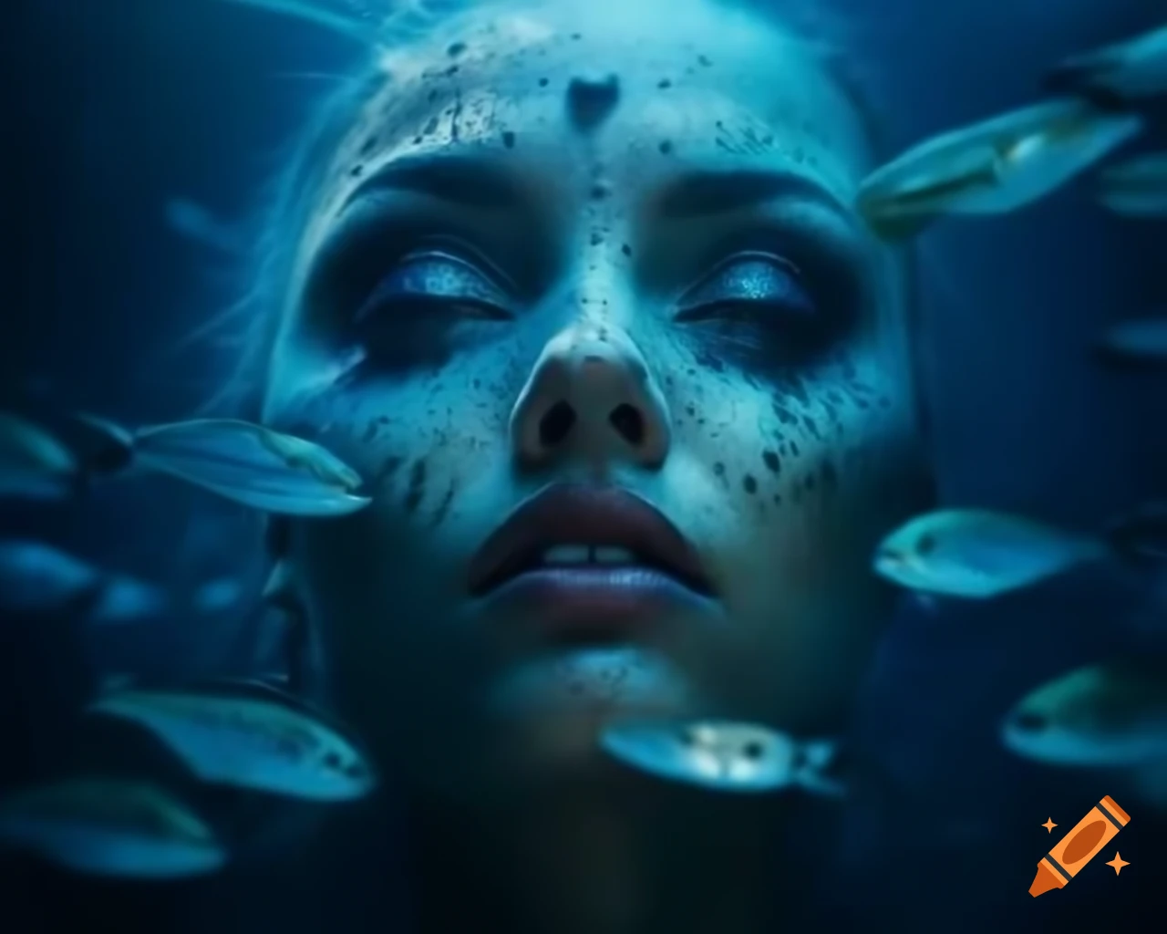 Micro photorealistic underwater scene featuring a group of fish on Craiyon