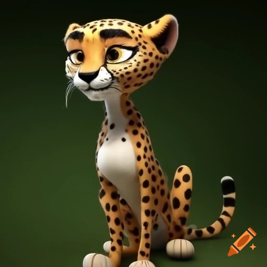 3D animated cheetah character in Disney Pixar style on Craiyon