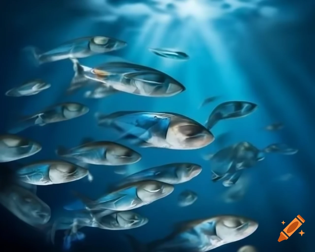 Group of fish in hyper-realistic underwater scene on Craiyon