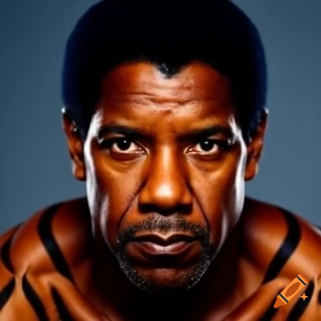 Muscular man with tiger makeup and blue hair on Craiyon