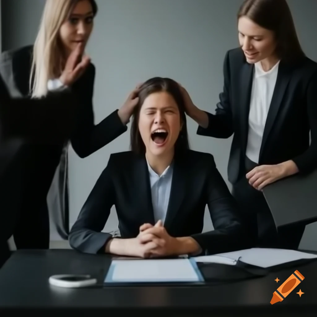 Stressed female attorney at work with supervisor yelling on Craiyon