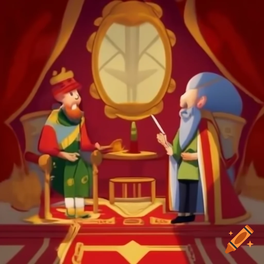 King meeting with cabinet in royal palace, storybook drawing style on ...