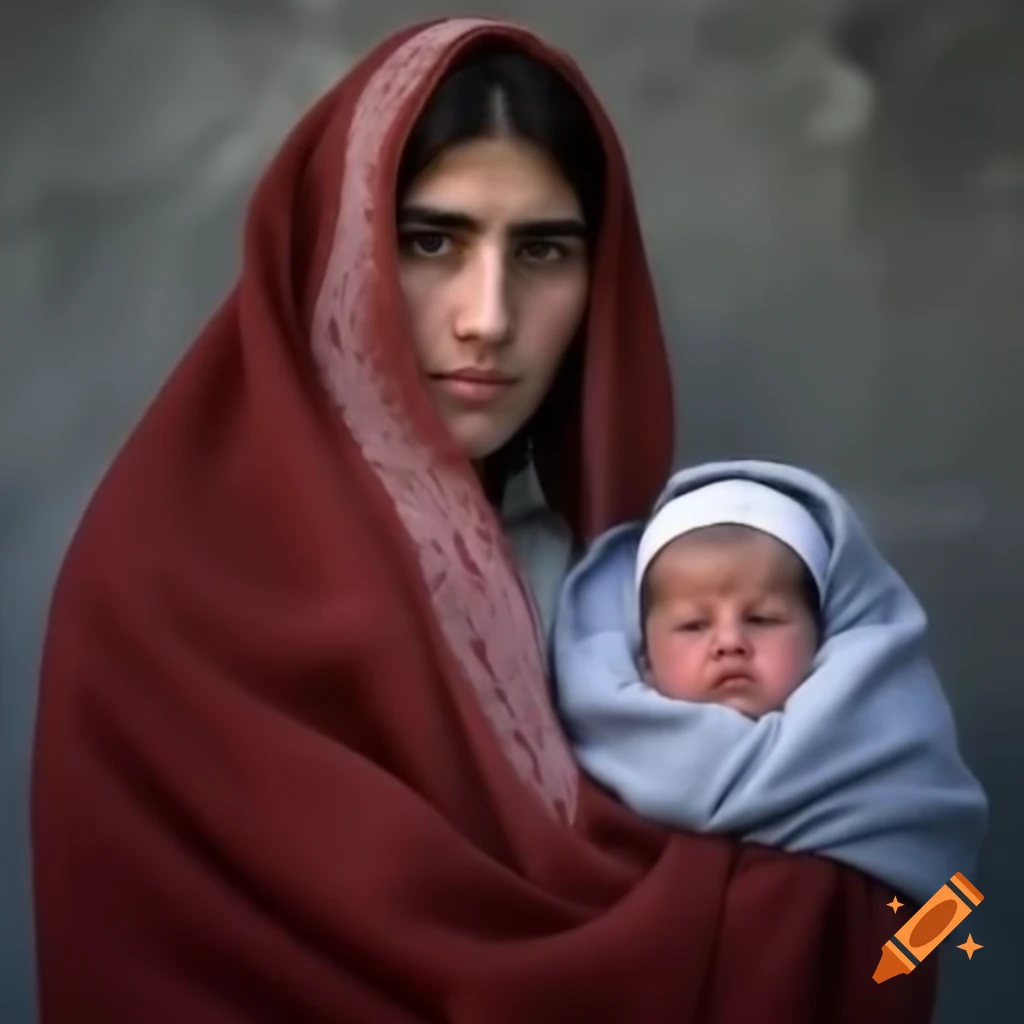 Iranian family with five babies, mother wearing a veil and scarf on Craiyon