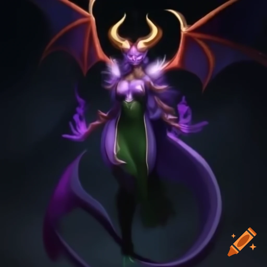 Futuristic character with drow, dragon, and succubus features surrounded by emerald energy on ...