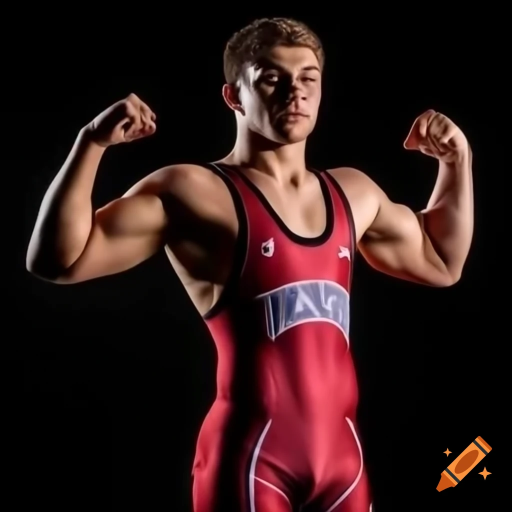 College wrestling champion showcasing muscles in dynamic singlet ...