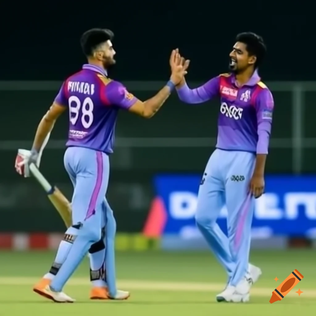 Humorous meme of cricket players celebrating victory on Craiyon