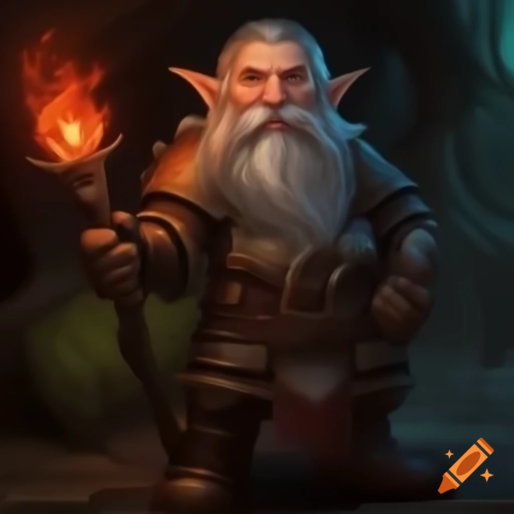 Half-elf half-dwarf cleric character illustration on Craiyon