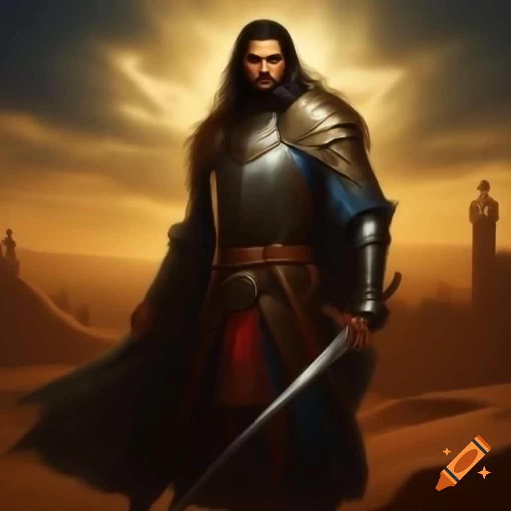 Noble warrior in Arabian armor holding Zulfiqar sword on Craiyon