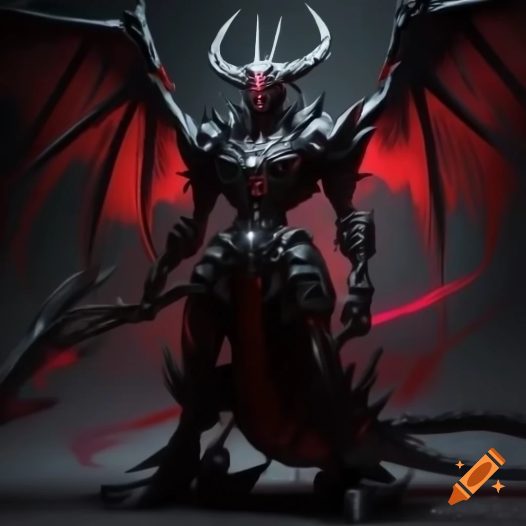 Anime demon lord character design with obsidian armor and crimson glow ...