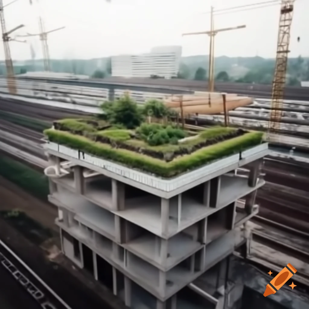 Construction of a rooftop garden on a 10-storey building next to ...