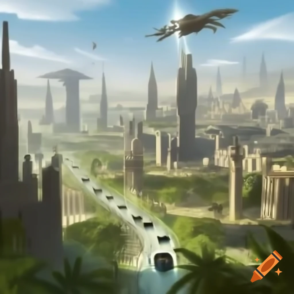 Futuristic cityscape of Algeria 2060 with flying vehicles and ...