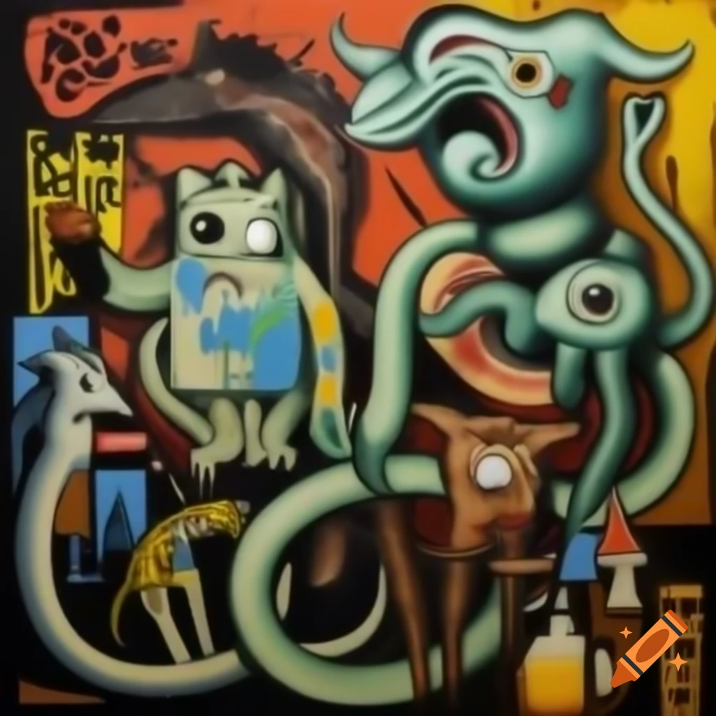 Surrealism creatures painting inspired by Basquiat and Victor Brauner ...