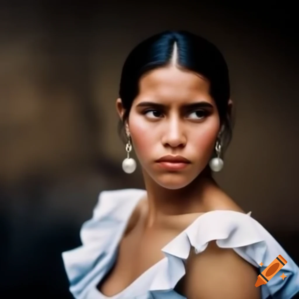 Portrait of beautiful mexican woman with sharp features and elegant ...