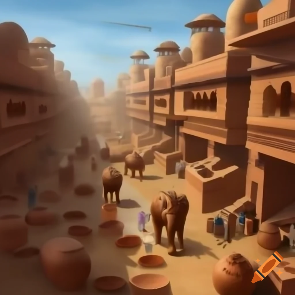 Vibrant scene from ancient Indus Valley Civilization, showcasing urban ...