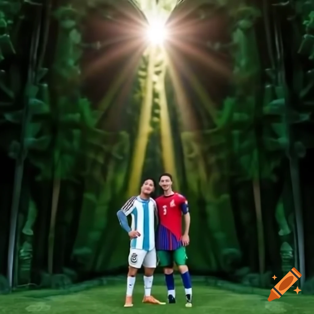 Cristiano ronaldo and lionel messi in serene forest setting with ...