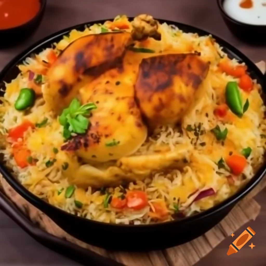 Authentic chicken biryani in a traditional pot on Craiyon