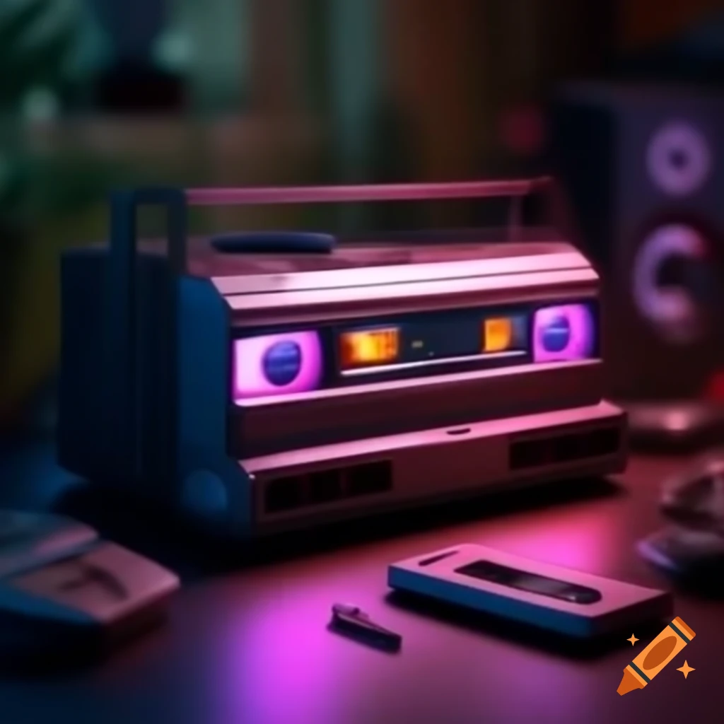 Audio cassette with 'Odyssey 89-Flashback Vol. 1' written in pencil, synthwave ambiance on Craiyon
