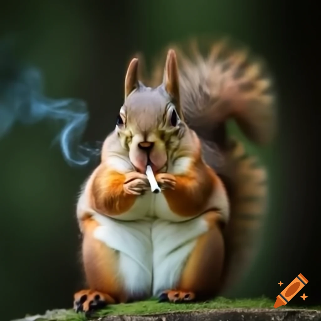 Squirrel holding a cigarette in a humorous pose on Craiyon