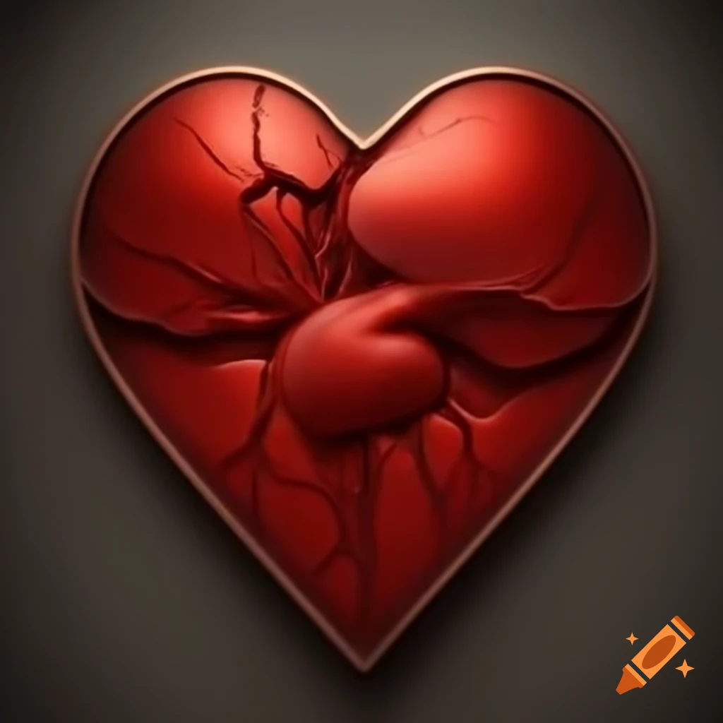 Metallic red graphic of an anatomical heart shape on Craiyon