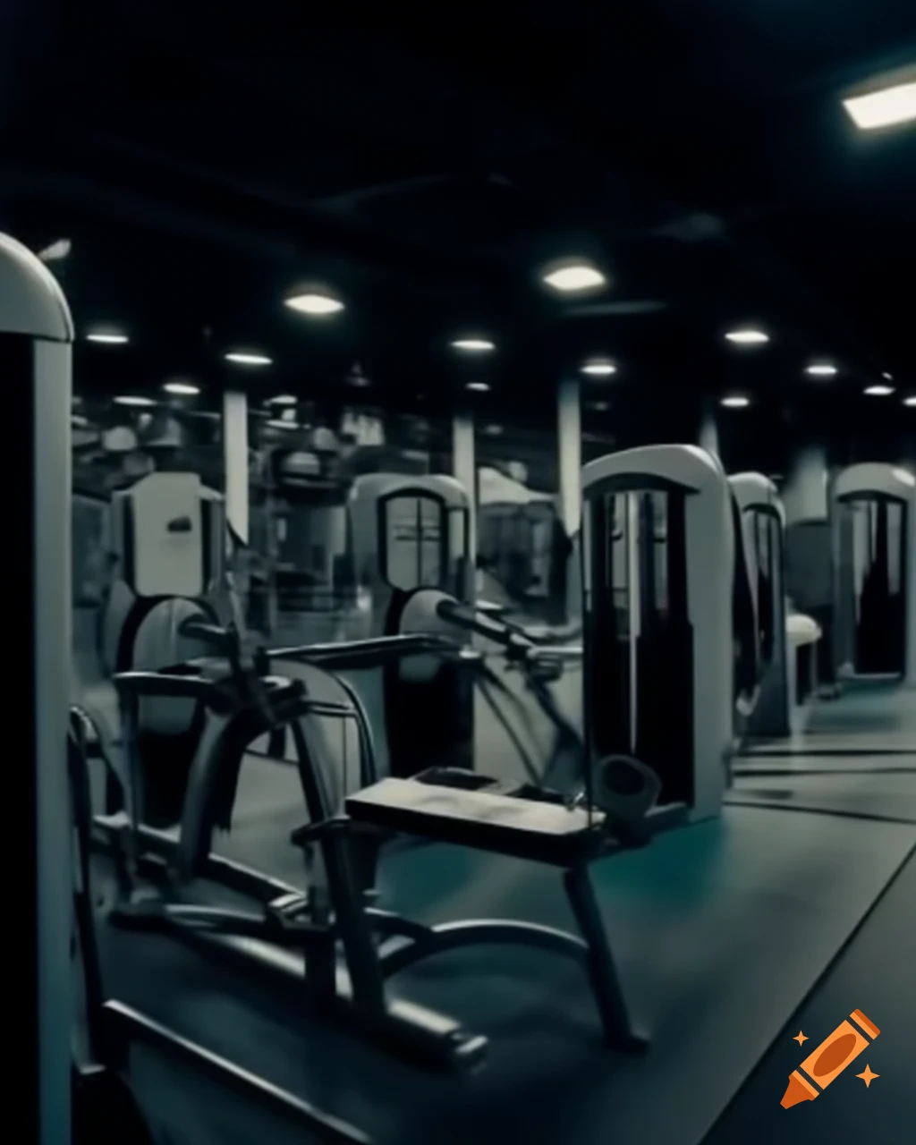 Empty gym with various machines at night in edward hopper style on Craiyon