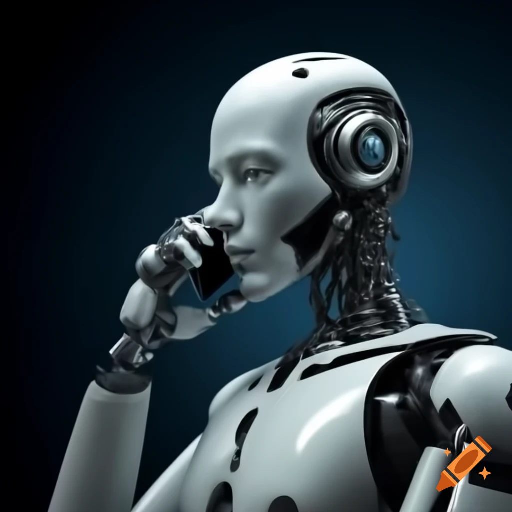 Humanoid robot on phone call on Craiyon