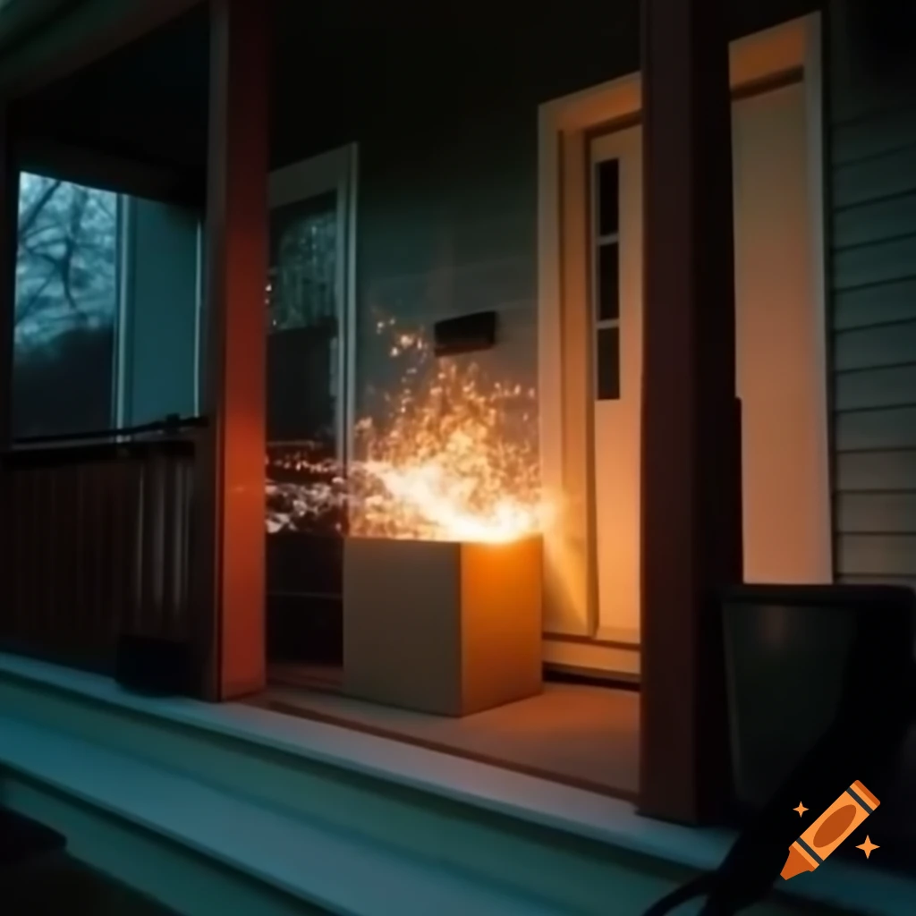 Mysterious box on porch emitting sparks or light on Craiyon