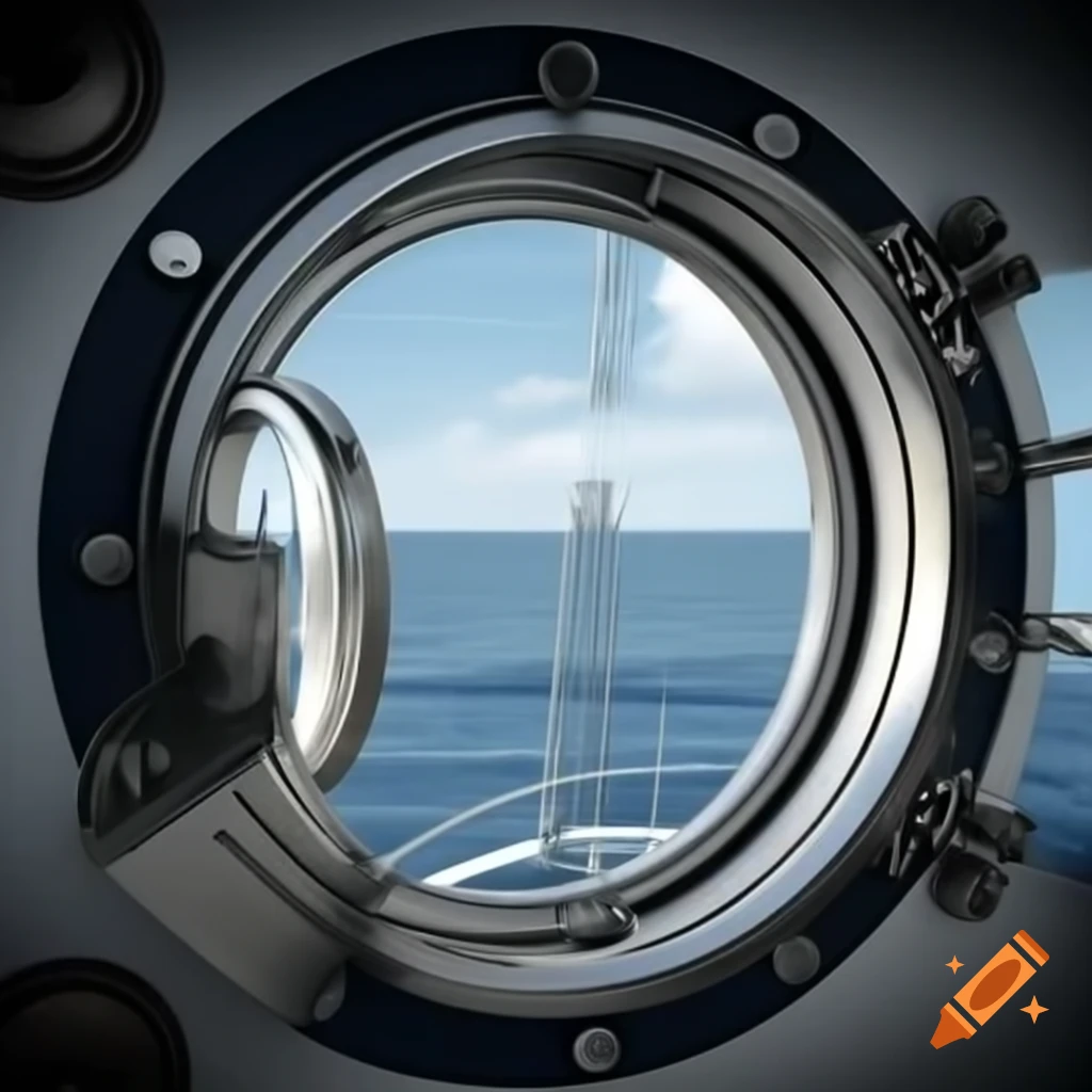 Nautical themed room with porthole windows and anchor accents on Craiyon