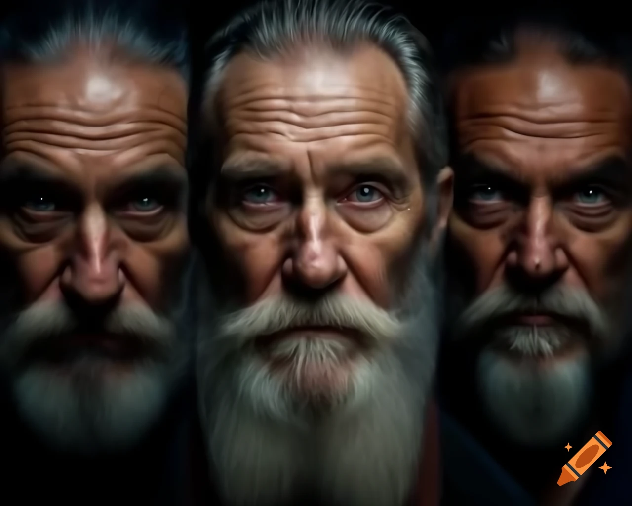 Middle-aged handsome bearded man with mysterious eyes captured from ...