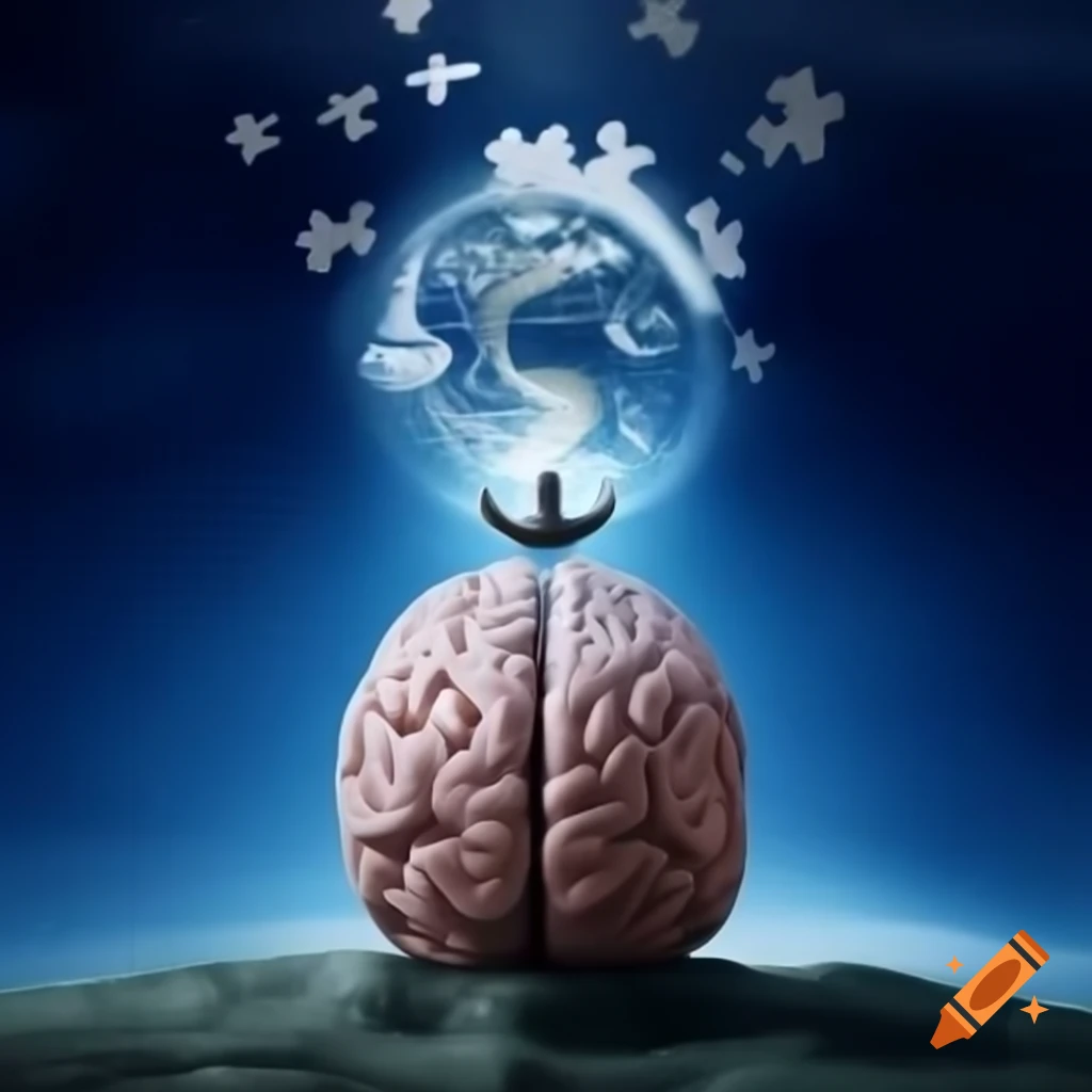 Globe and brain with floating puzzle pieces, abstract concept on Craiyon