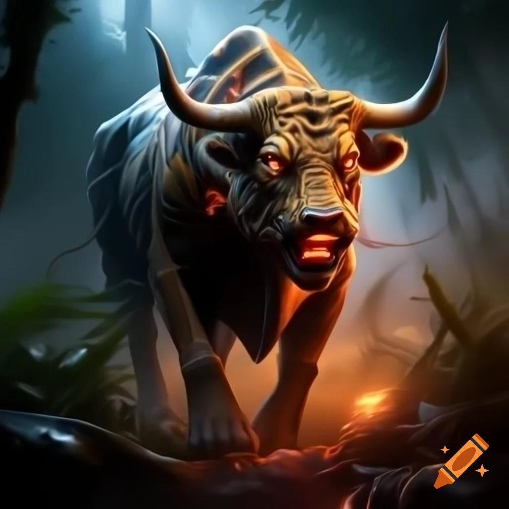 Tiger-bull hybrid mythical creature with fierce features on Craiyon