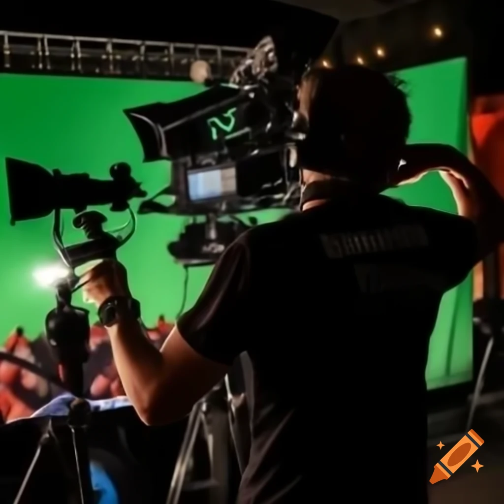 Cinematographer adjusting high-end camera on movie set on Craiyon