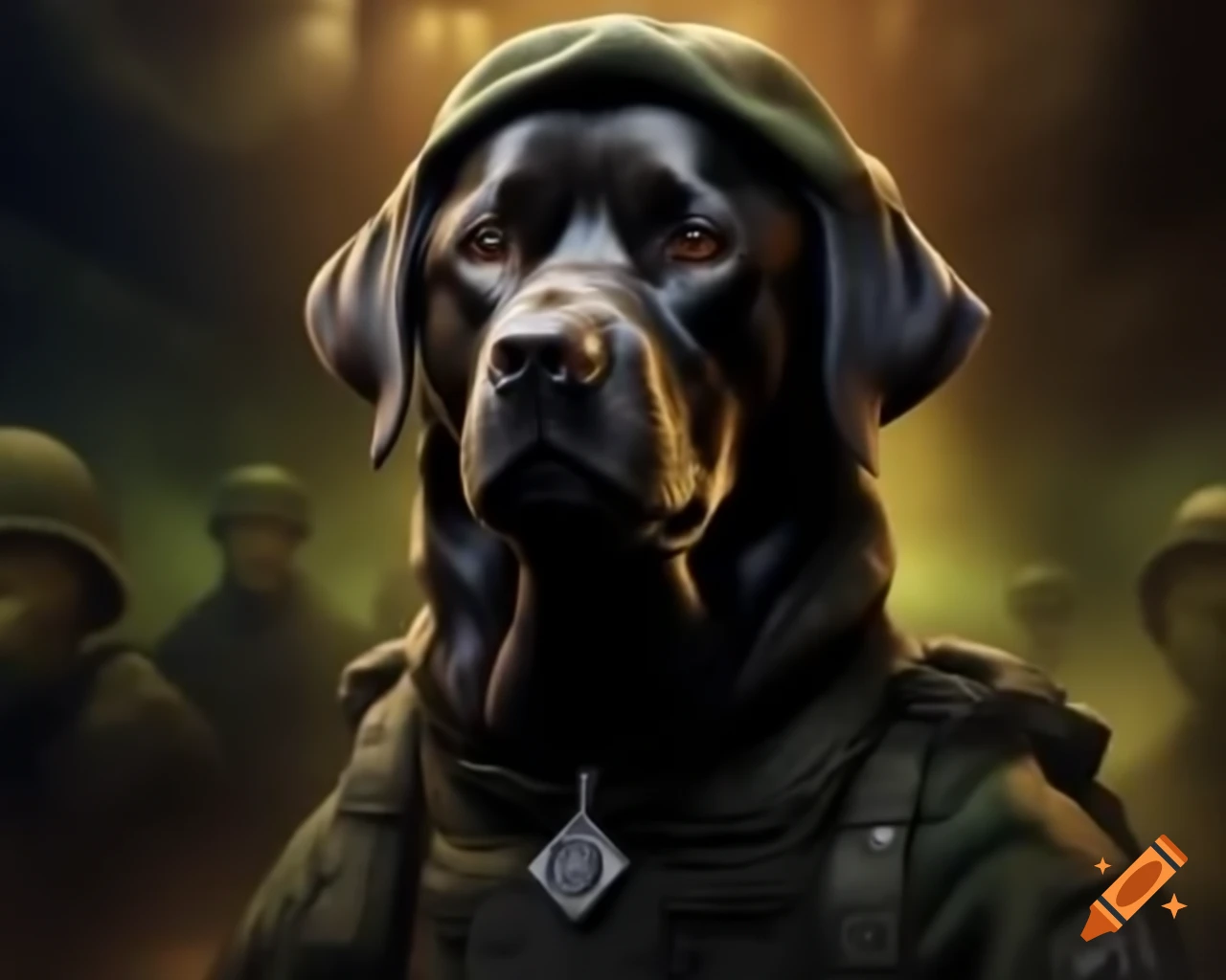 Black Labrador head on human body in army gear with GST badge and ...