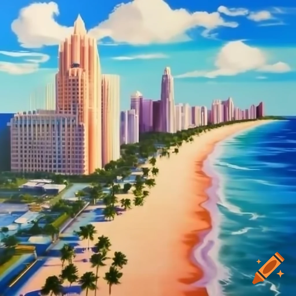 Vibrant Miami cityscape with beaches and art deco architecture on Craiyon