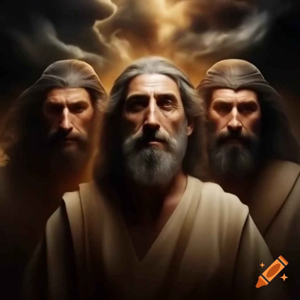 Ancient Hebrew men ascending to heaven with shining faces and robes on ...