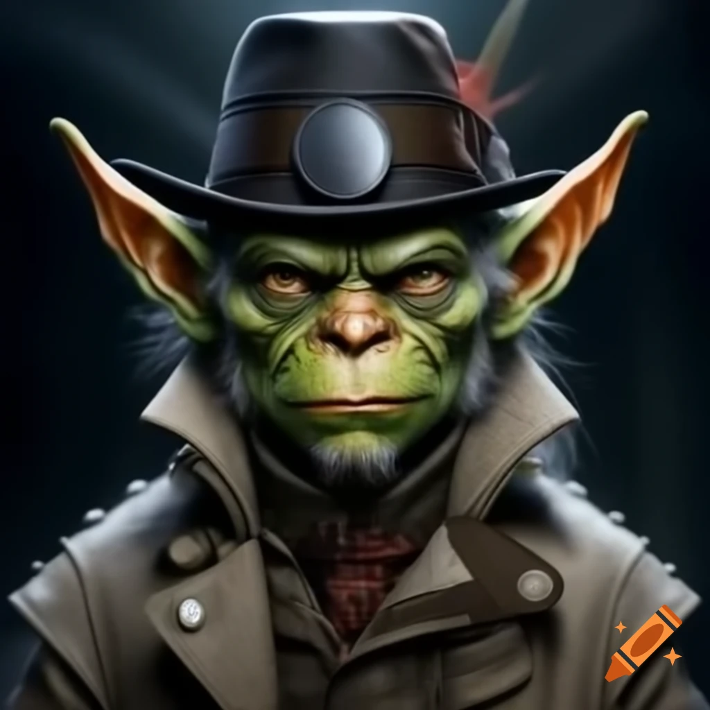 Snow goblin in film noir style trenchcoat and fedora on Craiyon