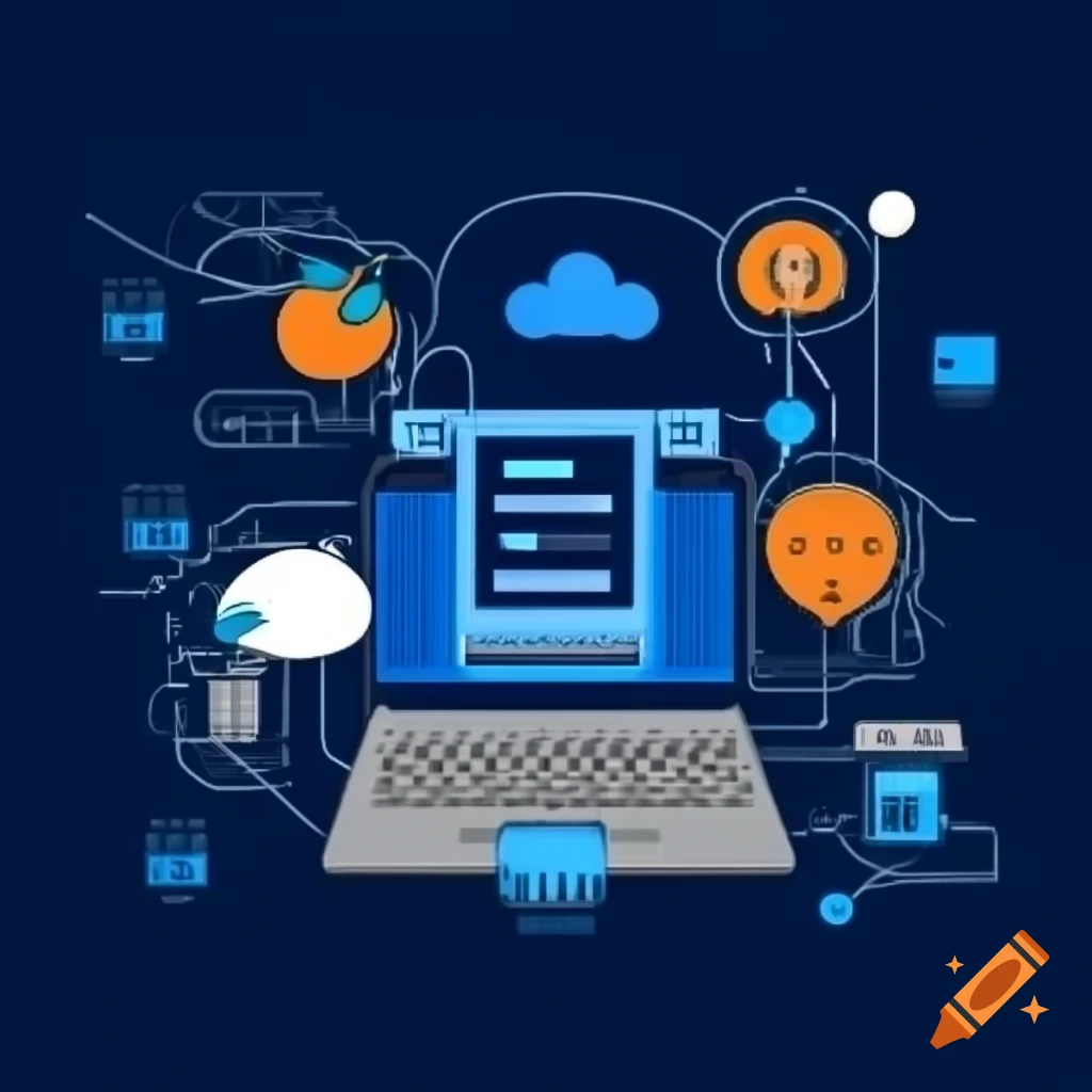 Vector illustration of web developer working on laptop with dynamic web ...