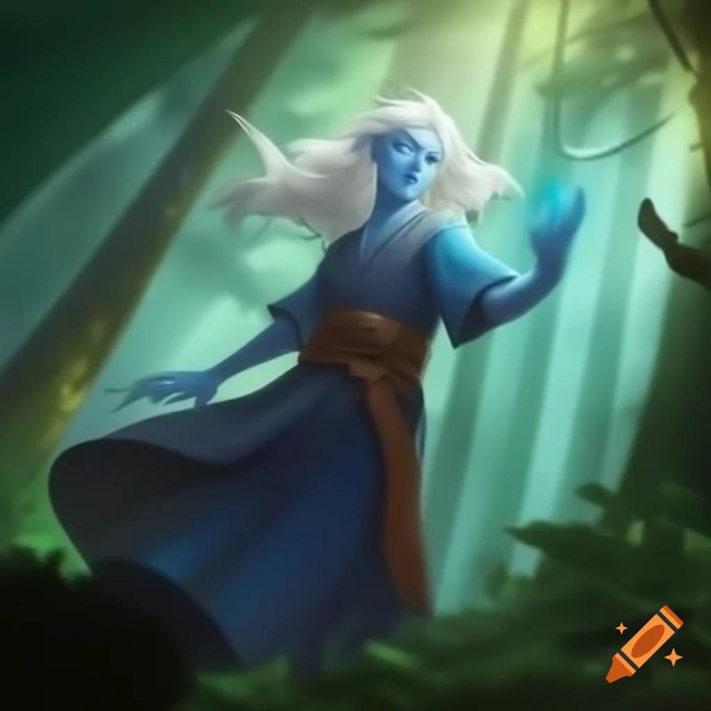 Air genasi druid in mystical forest with ethereal sunlight on Craiyon