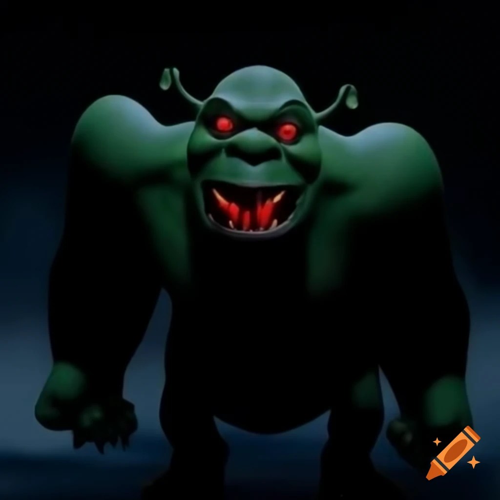 Silhouette of an ogre-like creature with glowing eyes and sharp teeth ...