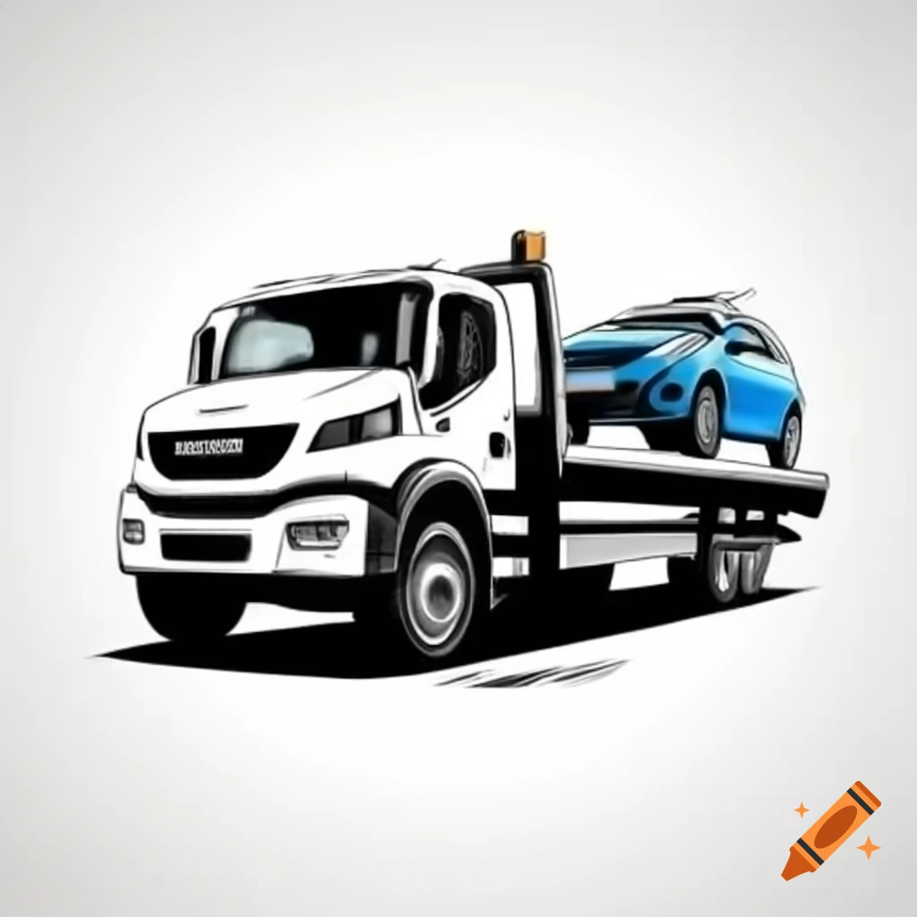 Dynamic logo of Iveco Daily mini tow truck with a lifted car on Craiyon