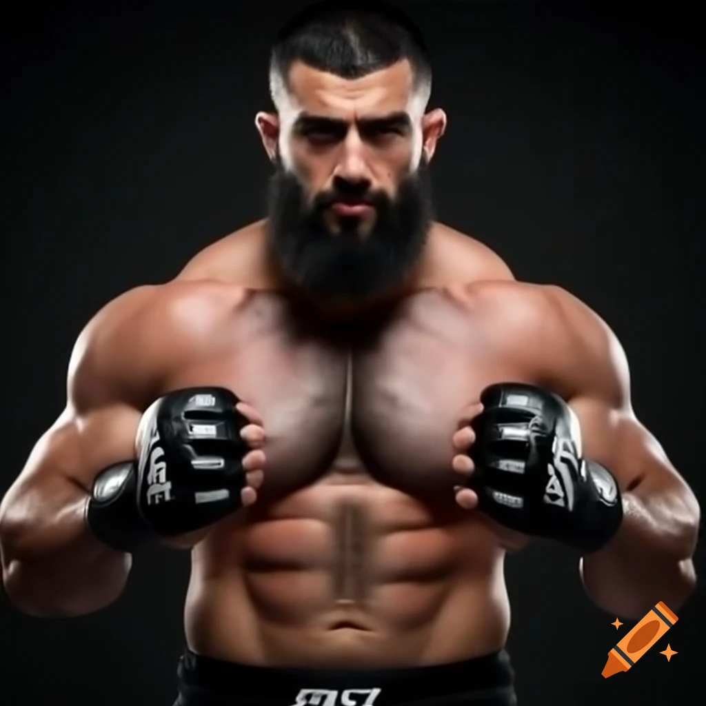 Muscular Iranian MMA fighter in fighting stance on Craiyon