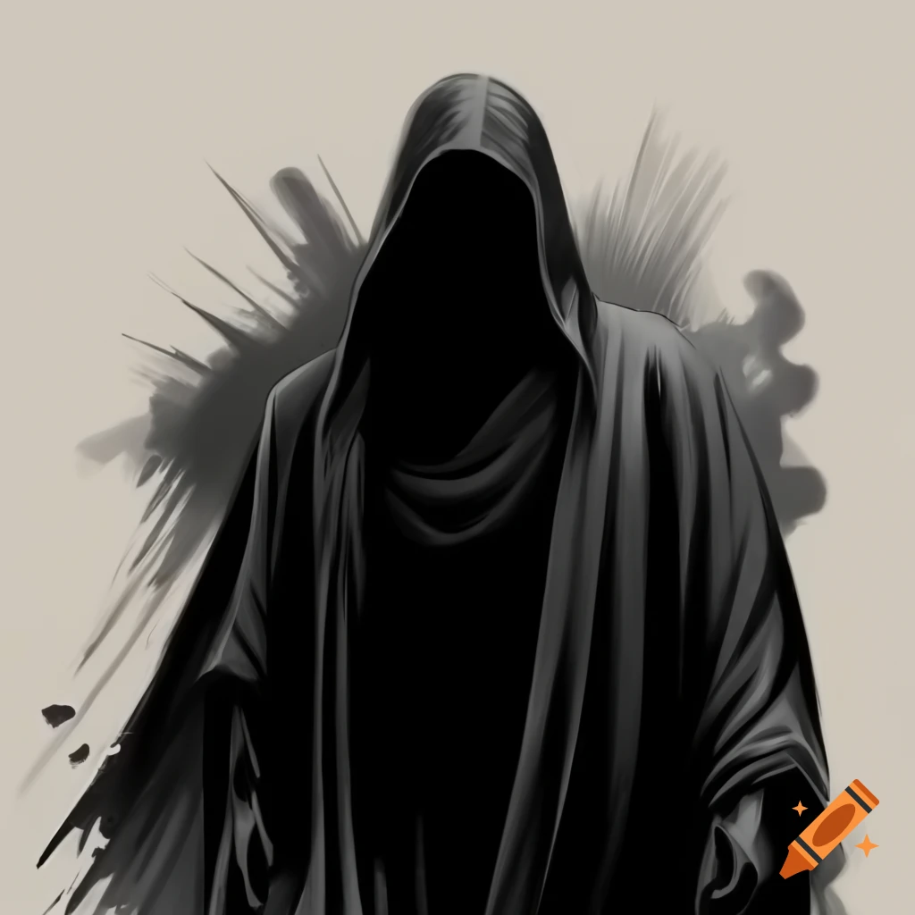 Realistic black ink illustration of black shepherd in flowing robe ...