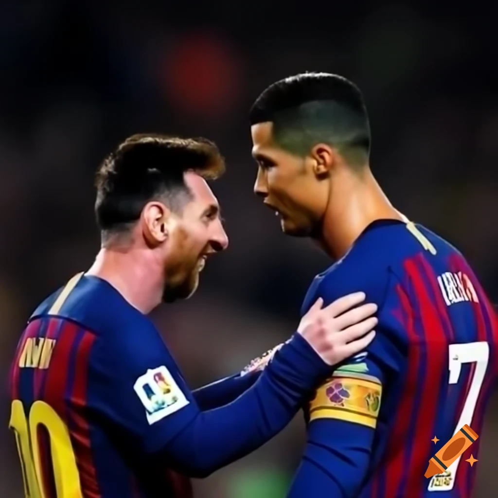 Lionel messi and cristiano ronaldo sharing a heartwarming moment on Craiyon