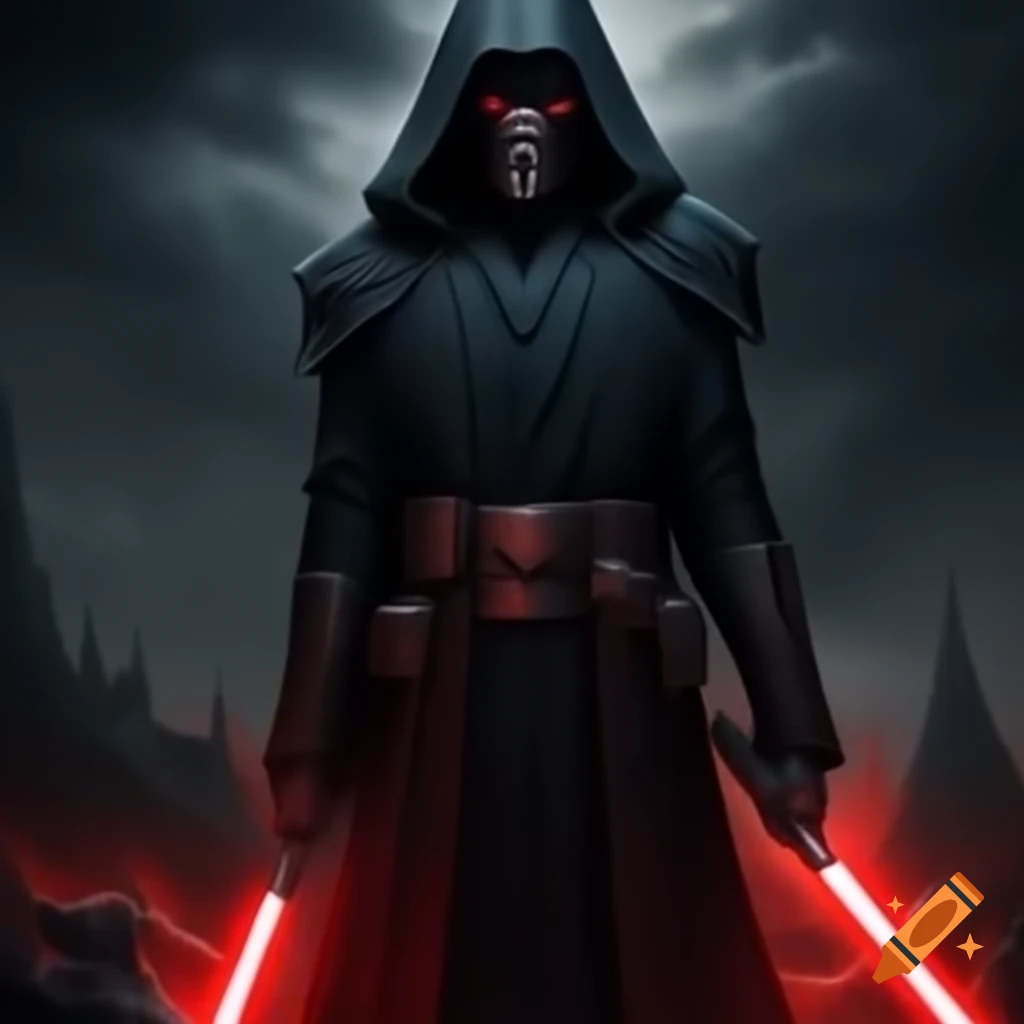 Dark Sith Lord in intricately designed black robe with red accents on ...