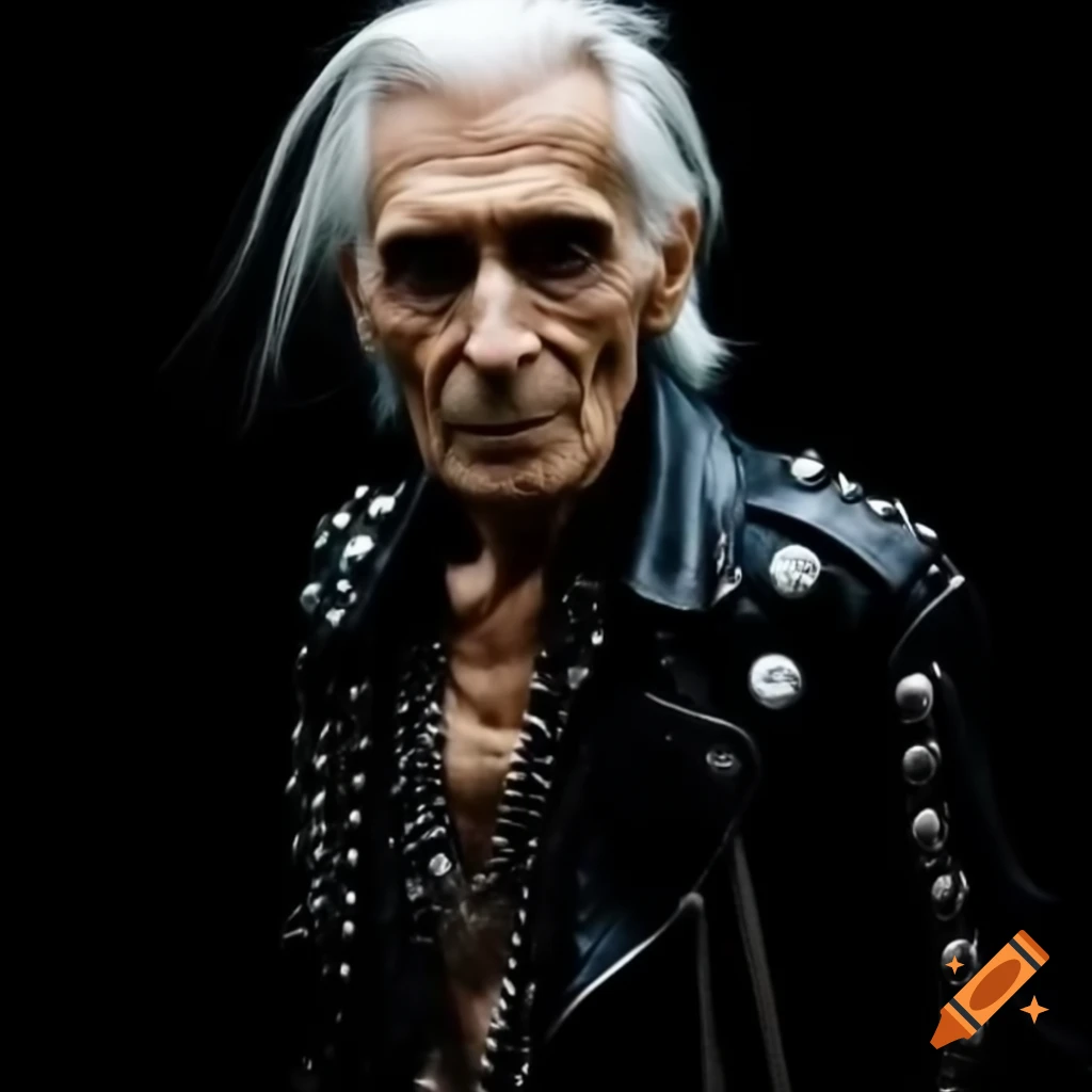 Elderly gentleman in punk style with leather jacket and mohawk on Craiyon